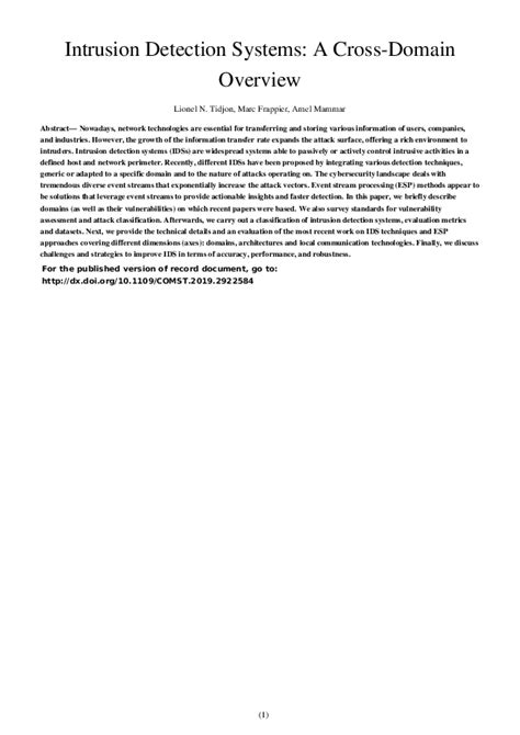 Pdf Intrusion Detection Systems A Cross Domain Overview