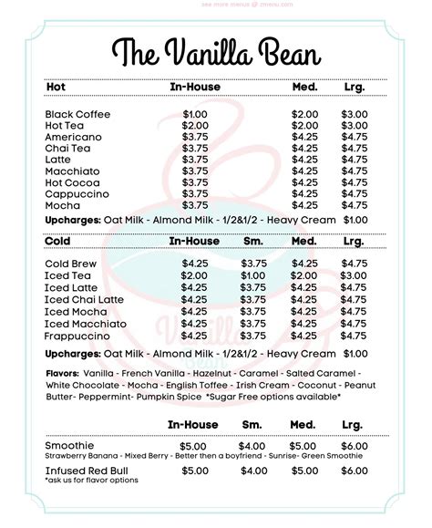 Menu At The Vanilla Bean Cafe Alva 319 Us 64