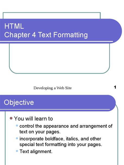 Html Chapter 4 Text Formatting Developing A Web Site 1 Pdf