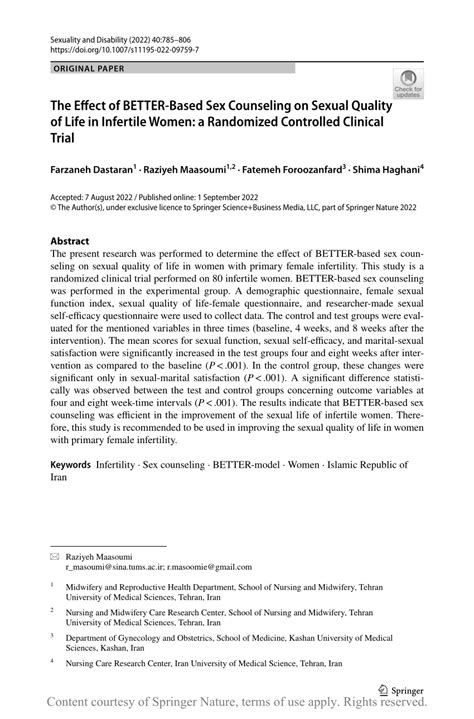 The Effect Of Better Based Sex Counseling On Sexual Quality Of Life In