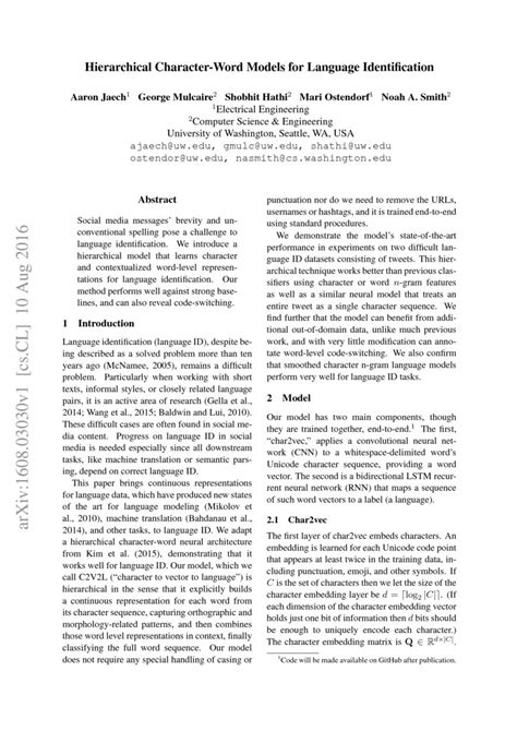 Hierarchical Character Word Models For Language Identification Deepai