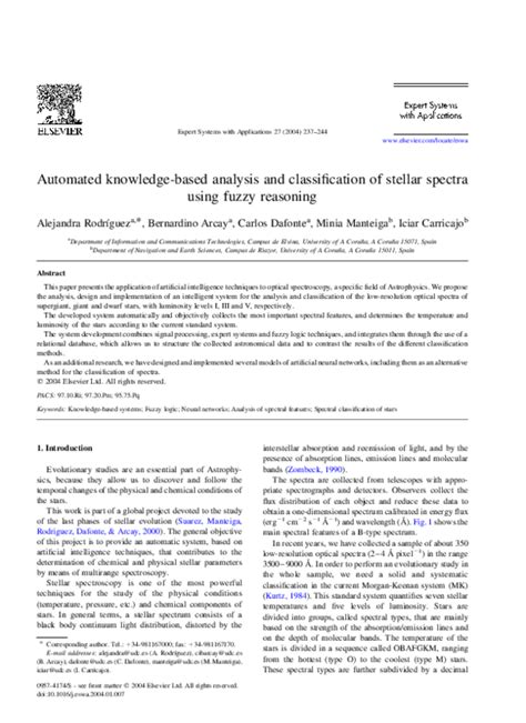 Pdf Automated Knowledge Based Analysis And Classification Of Stellar Spectra Using Fuzzy Reasoning