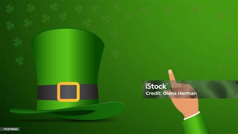 모자와 빈 공간 손을 가리키는 배너 행복 한 성 패트릭의 날의 잔치를 위한 디자인 인사말 카드 판매 배너 바탕 화면 포스터 초대장 벡터 일러스트 St Patricks