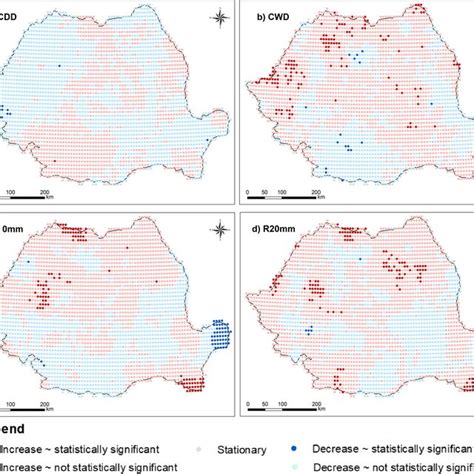 Frequency Of Trend Type For Extreme Precipitation Indices