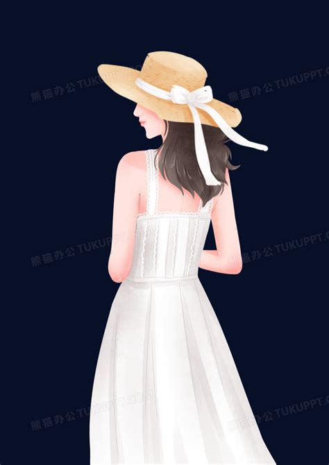 手绘插画风水彩长裙少女背影元素PNG图片素材下载 元素PNG 熊猫办公