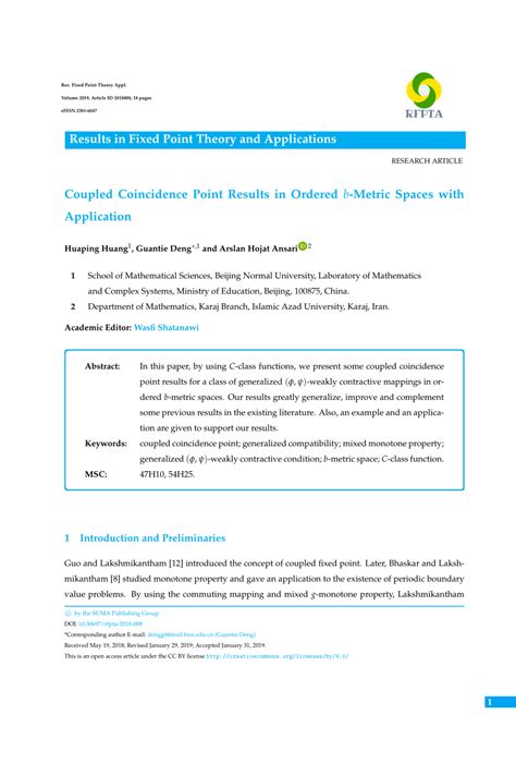 Pdf Coupled Coincidence Point Results In Ordered B Metric Spaces With Application