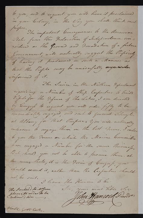 Letter Of John Hancock · American History Documents · The Lilly Library