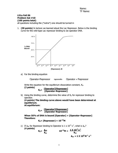Seminar Assignments Problem Set 10 Life Sciences 1a Name Tf Name Ls1a Fall 06 Problem Set