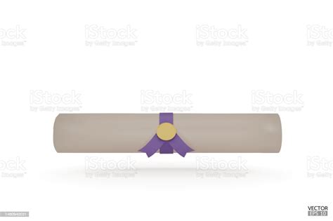 졸업장 흰색 배경에 격리된 보라색 리본이 있는 종이 스크롤을 닫습니다 졸업 학위 메달과 함께 스크롤 교육 증명서 졸업 스크롤 아이콘입니다 3d 벡터 그림입니다 3차원 형태에