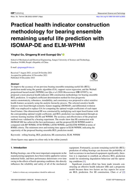 PDF Practical Health Indicator Construction Methodology For Bearing