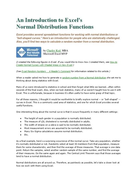 excel normal distribution functions pdf standard deviation mean