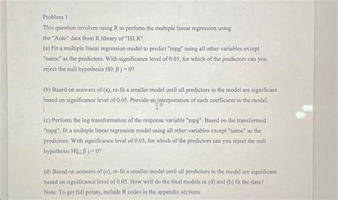 Solved Problem This Question Involves Using R To Perform Chegg