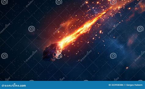 Fiery Meteoroid Falling Through A Starry Night Sky Stock Illustration 379903897