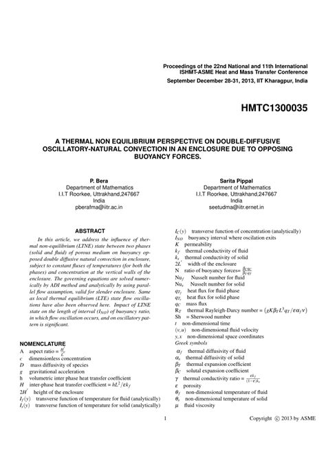 Pdf Hmtc1300035 A Thermal Non Equilibrium Perspective On Double Diffusive Oscillatory Natural