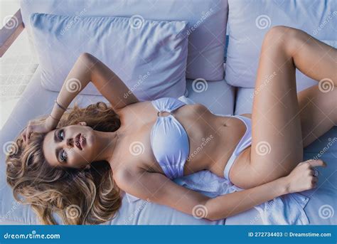 Swimsuit Model Woman In Bikini In Bed Young Sensual Model In Panties