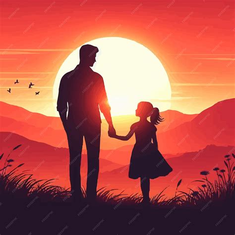 Father Hold A Hand His Daughter With Sunset Premium Ai Generated Vector