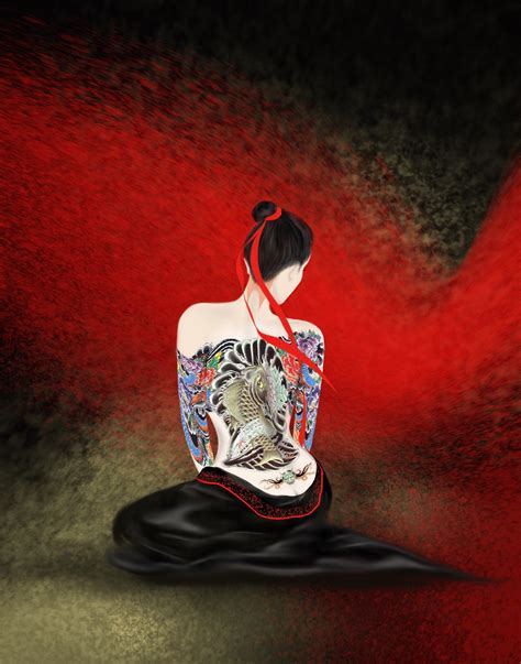 Japanese Yakuza Woman With Irezumi Tattoo Oriental Female Etsy