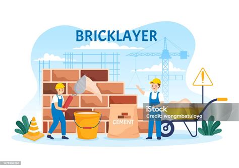 벽돌공 노동자 그림 사람들이 평평한 만화 손으로 그린 방문 페이지 템플릿으로 벽을 짓기 위한 벽돌을 쌓고 있습니다 건설 산업에 대한 스톡 벡터 아트 및 기타 이미지 Istock