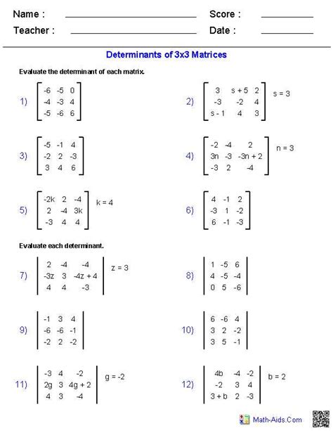 Mastering Matrices A Comprehensive Worksheet With Answers In PDF Format