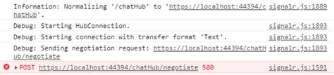 Signalr Hub Signar Js Client Negociate Request 500 Stack Overflow