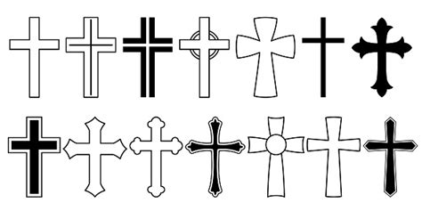 다양한 디자인과 스타일을 특징으로 하는 기독교 십자가 아이콘 모음 흑백 십자가는 믿음을 나타냅니다 다양에 대한 스톡 벡터 아트 및 기타 이미지 Istock