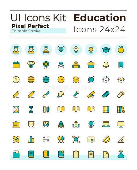 Distance Learning Platform Pixel Perfect Rgb Color Ui Icons Set Stock
