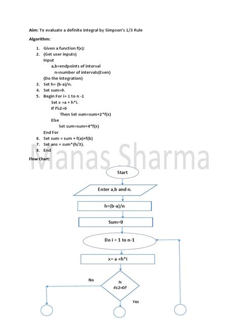 simpson s 1 3rd rule c program and flowchart integral computer