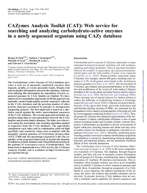 Pdf Cazymes Analysis Toolkit Cat Web Service For Searching And Analyzing Carbohydrate