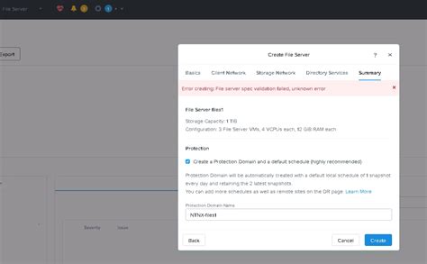 File Server Spec Validation Failed Unknown Error While Setting Up
