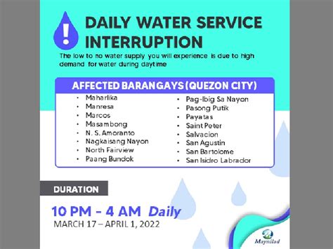 Maynilad Magkakaroon Ng Water Service Interruptions Sa Metro Manila