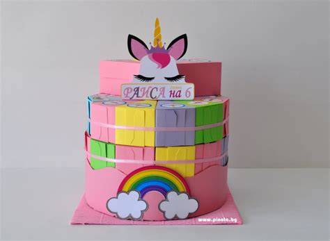 Хартиена торта с тематична декорация картонена торта Еднорог