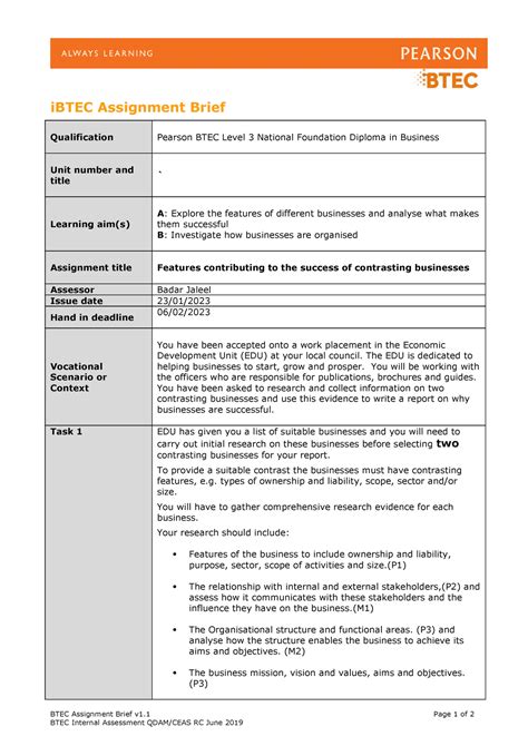 U1a1 1 Assignment 1 Features Contributing To The Success Of Contrasting Businesses Ibtec