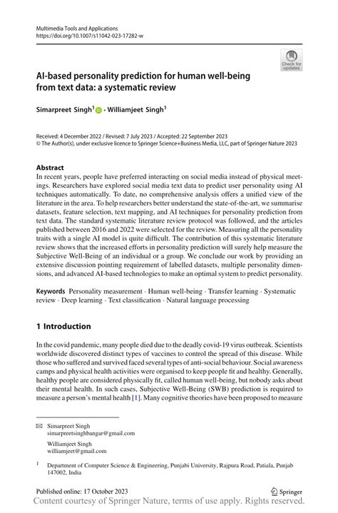 Ai Based Personality Prediction For Human Well Being From Text Data A Systematic Review