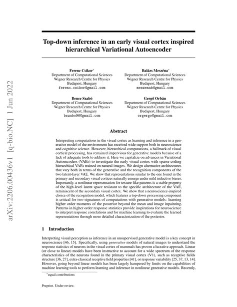 Pdf Top Down Inference In An Early Visual Cortex Inspired