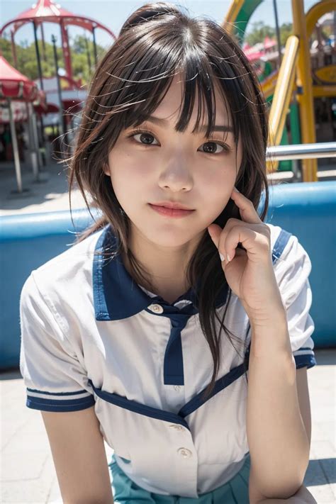 놀이 공원에 놀러간 이쁜 여고생