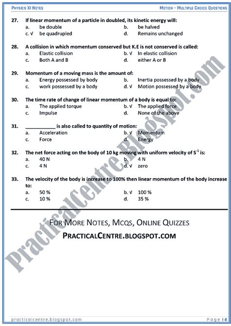 Practical Centre Motion Mcqs Physics Xi