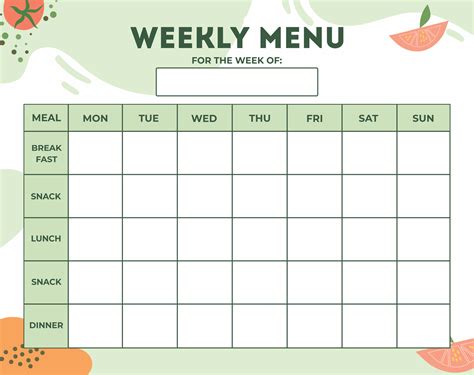 Printable Blank Menu Template