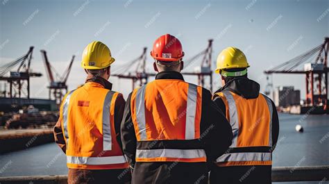 Premium Ai Image A Man Wearing Full Ppe Standing Looking At Port Cargo Container Box At A