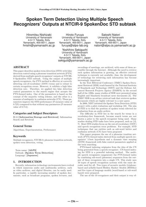 Pdf Spoken Term Detection Using Multiple Speech Recognizers Researchniiacjpntcir