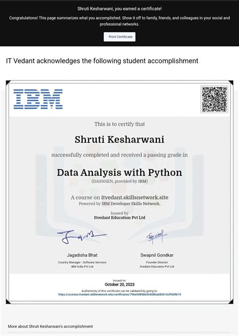 shruti kesharwani on linkedin ibm certification for data analysis with python 🎊 ️