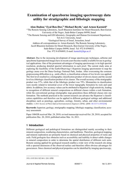 Pdf Examination Of Spaceborne Imaging Spectroscopy Data Utility For Stratigraphic And