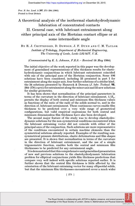 Pdf A Theoretical Analysis Of The Isothermal Elastohydrodynamic Lubrication Of Concentrated