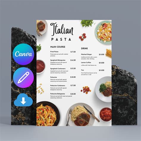 Restaurant Menu Template Food Menu Template Editable Restaurant Food Menu Customizable Menu