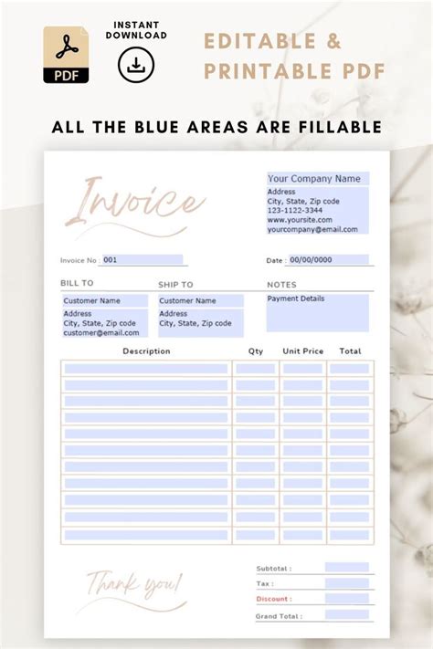 Invoice Template Download Editable And Printable Pdf Invoice Template Minimalist Business