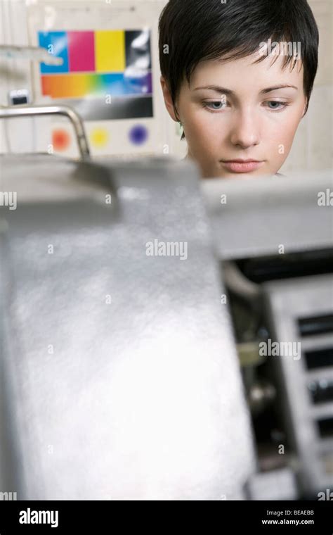 A Woman Working At A Printers Stock Photo Alamy