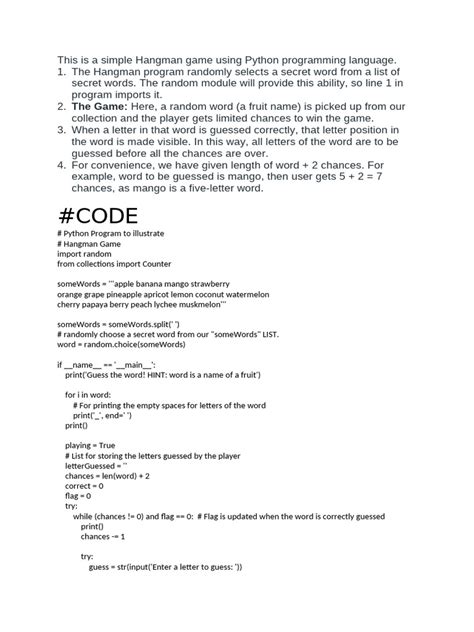 This Is A Simple Hangman Game Using Python Programming Language Pdf