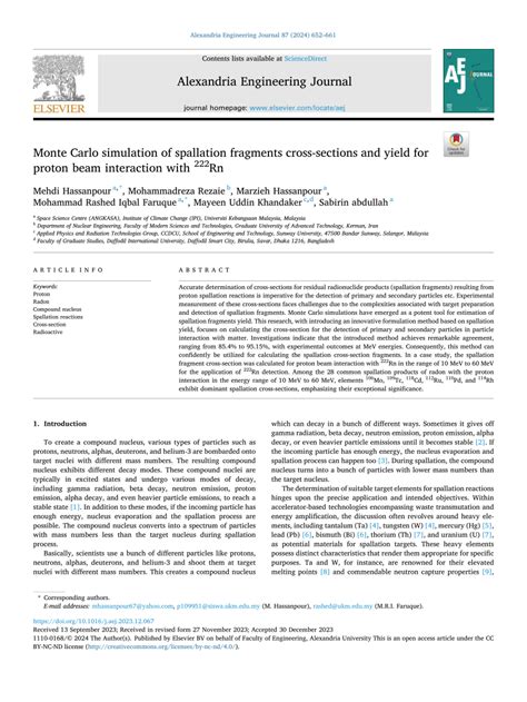 Pdf Monte Carlo Simulation Of Spallation Fragments Cross Sections And Yield For Proton Beam