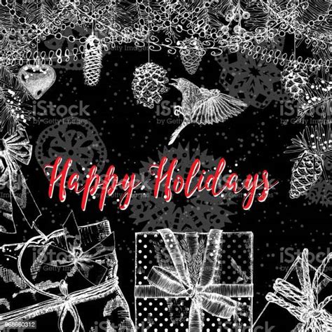 해피 홀리데이 서 예과 크리스마스 인사말 카드입니다 현대 브러쉬 글자를 손으로 손으로 그린된 홀리데이 프레임 가격에 대한 스톡 벡터 아트 및 기타 이미지 Istock