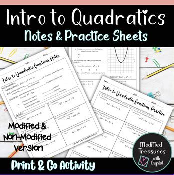 Intro To Quadratics Notes Practice Sheets Modified Version Included Geometry