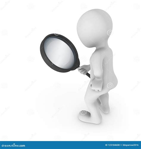 3d White Man With Magnifying Glass In Hand Stock Illustration